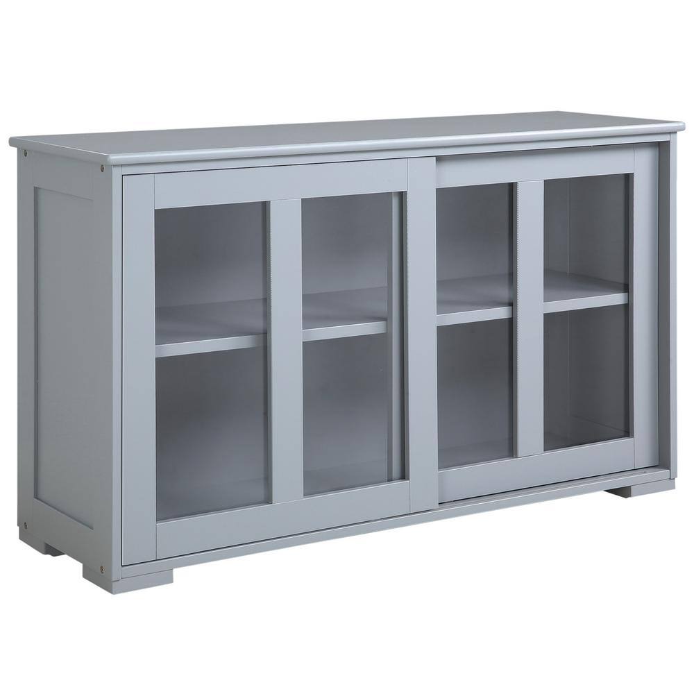 HOMCOM Grey MDF Kitchen Sideboard with Sliding Glass Door Console 835 ...