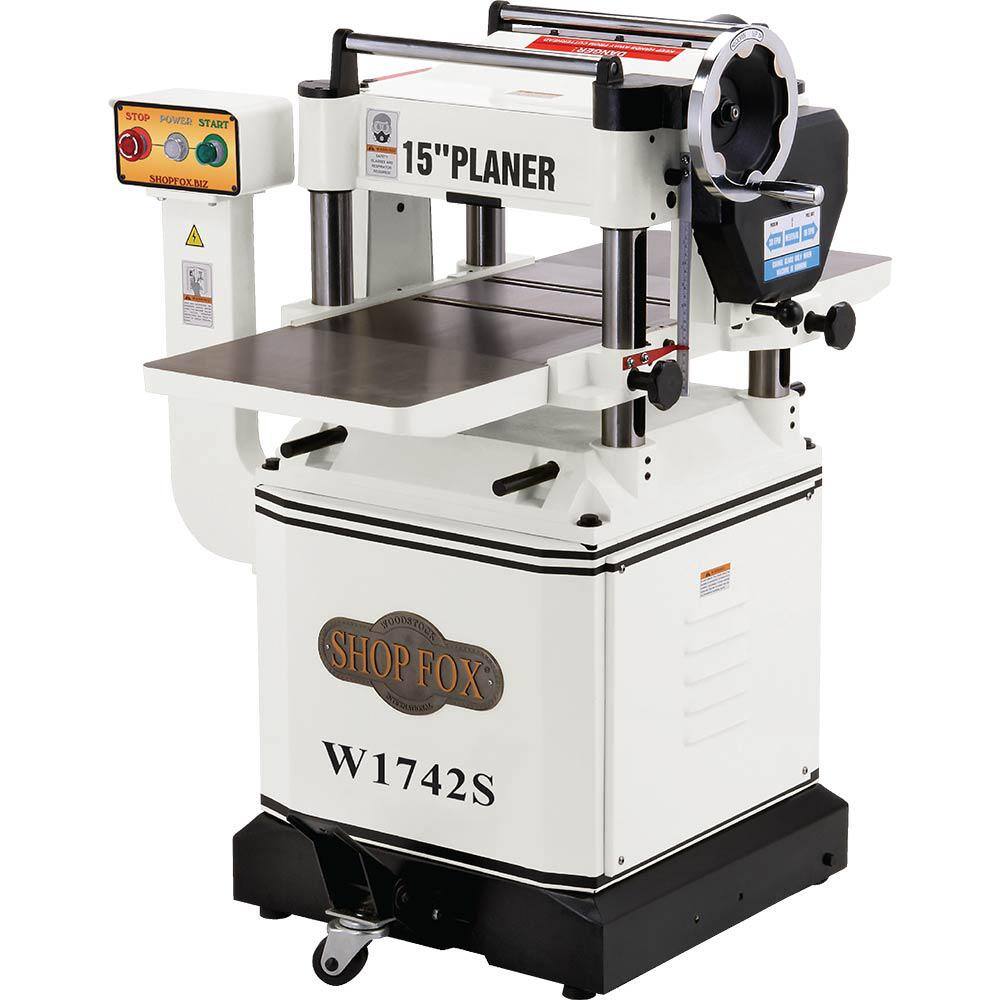 Shop Fox 15 in. 3 HP Planer with Cast Iron Wings and Mobile Base and ...