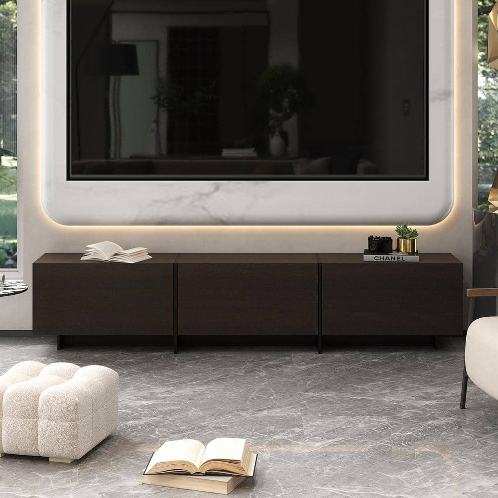 FUFU&GAGA Brown and Black Wooden TV Console Table, TV Stand ...