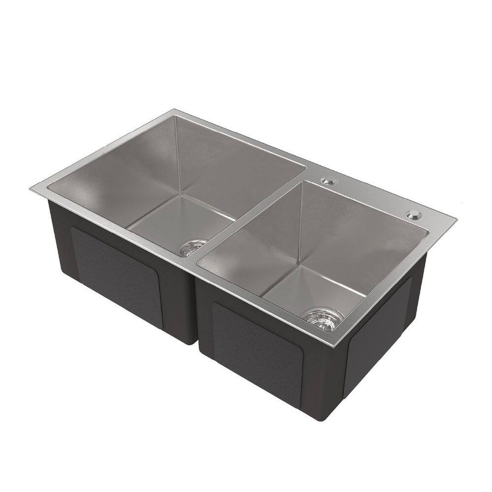 MEDUNJESS TMS 32 in. L x 19 in. W Drop-in double Bowl Stainless Steel ...