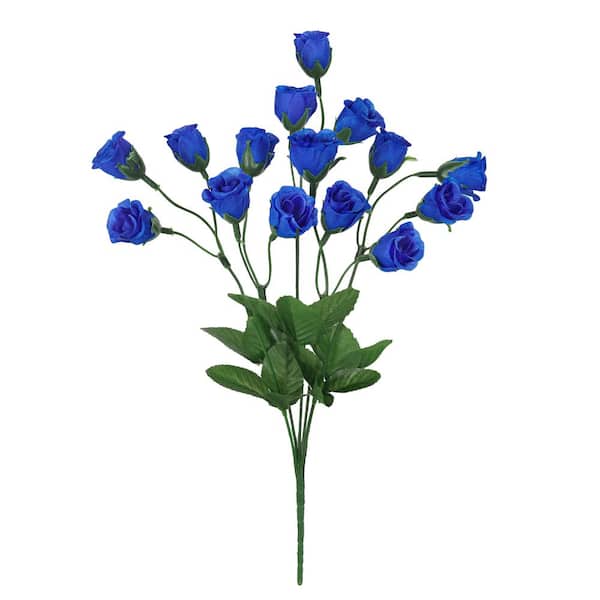 LIVING LUXURY 14 in. Royal Blue Artificial Mini Rose Bud Flower Stem ...