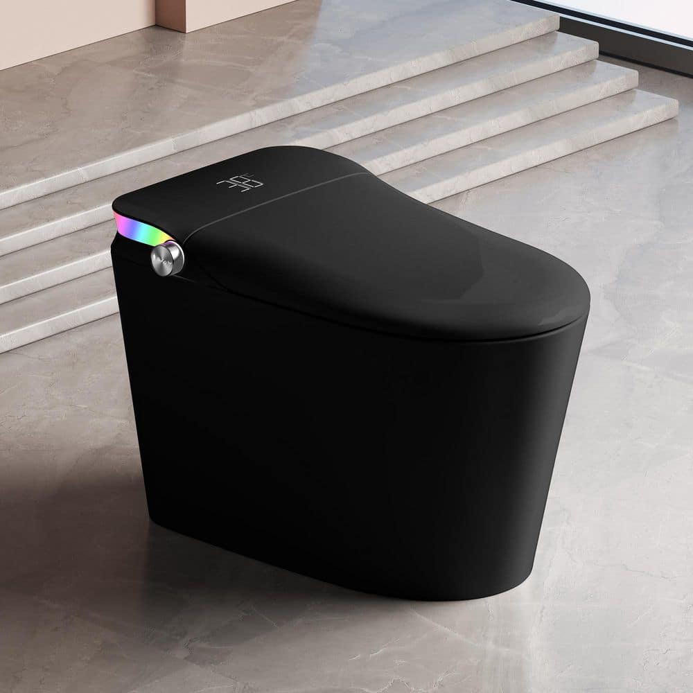 Crofutre 1.2GPF Tankless Elongated Smart Bidet Toilet in Black with LED ...