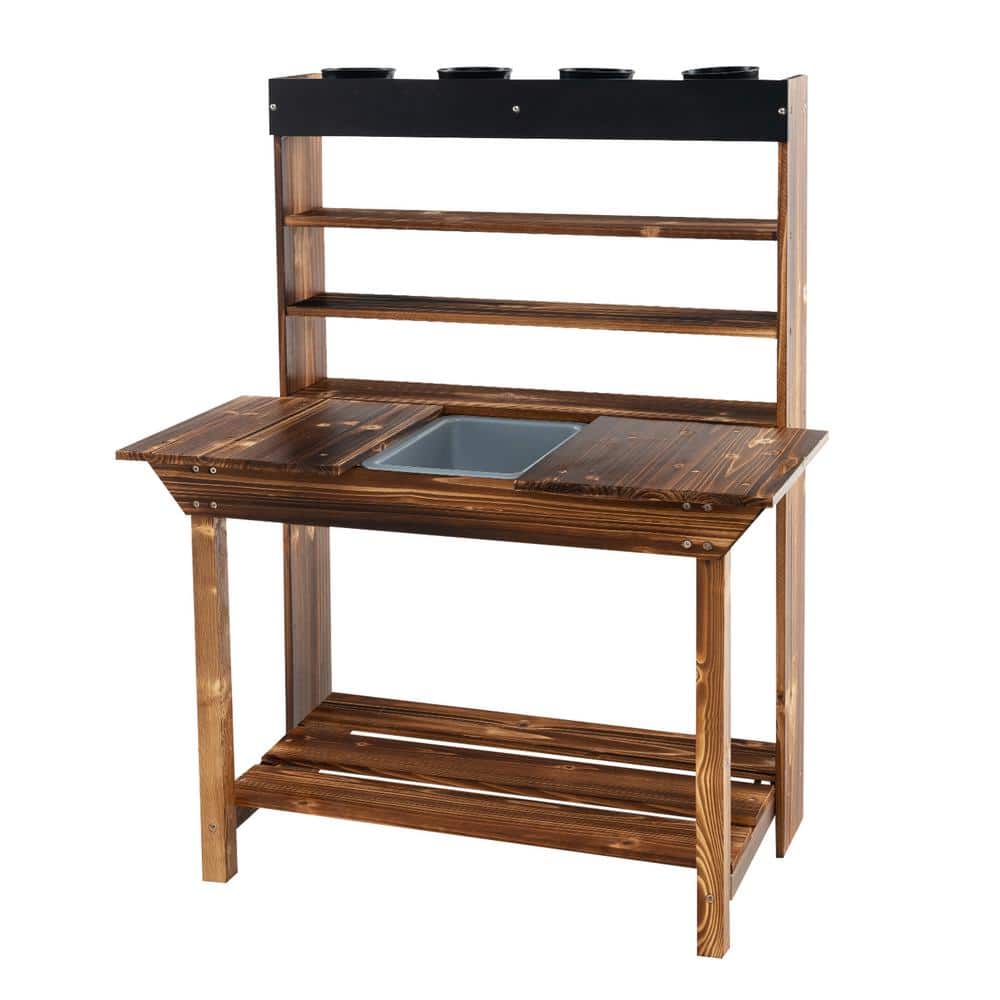 ANGELES HOME 28 in. W x 36 in. H Brown Solid Fir Wood Potting Bench ...