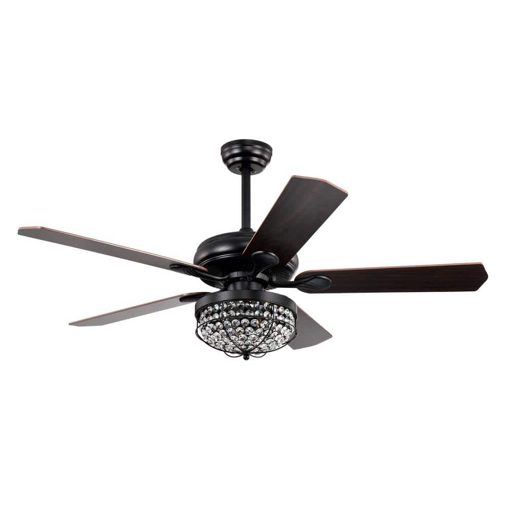 Keazile 52 in. indoor Matte Black Crystal Ceiling Fan with Remote ...