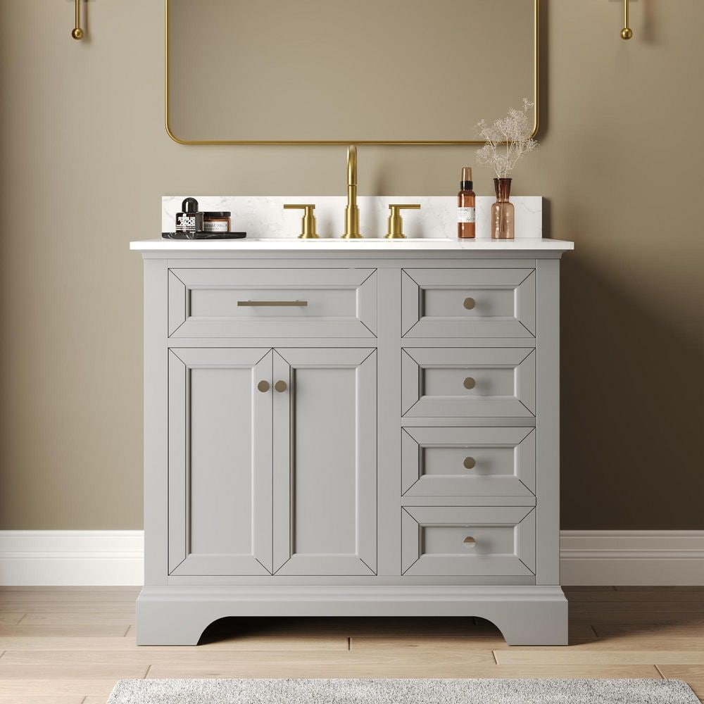 DEERVALLEY 36 in. Single Sink Freestanding Light Gray Wood Bath Vanity ...