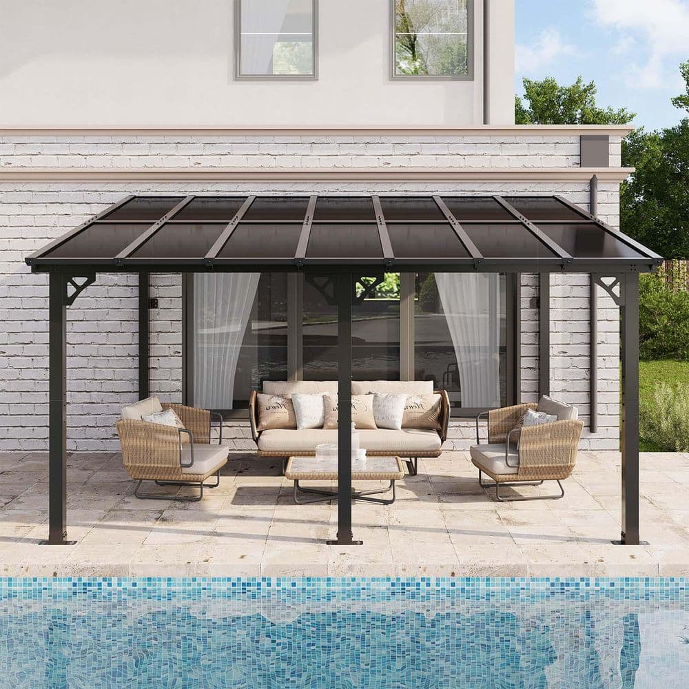 Sizzim 14 ft. x 10 ft. Black Wall-Mounted Aluminum Pergola, Patio ...