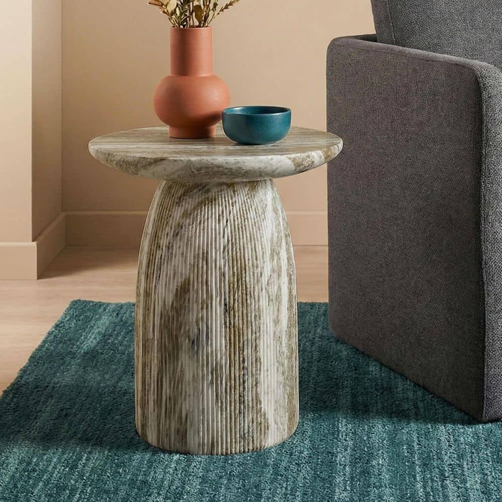 Furniture of America Cruzu 17 in. Gray Travertine Round Stone End Table ...