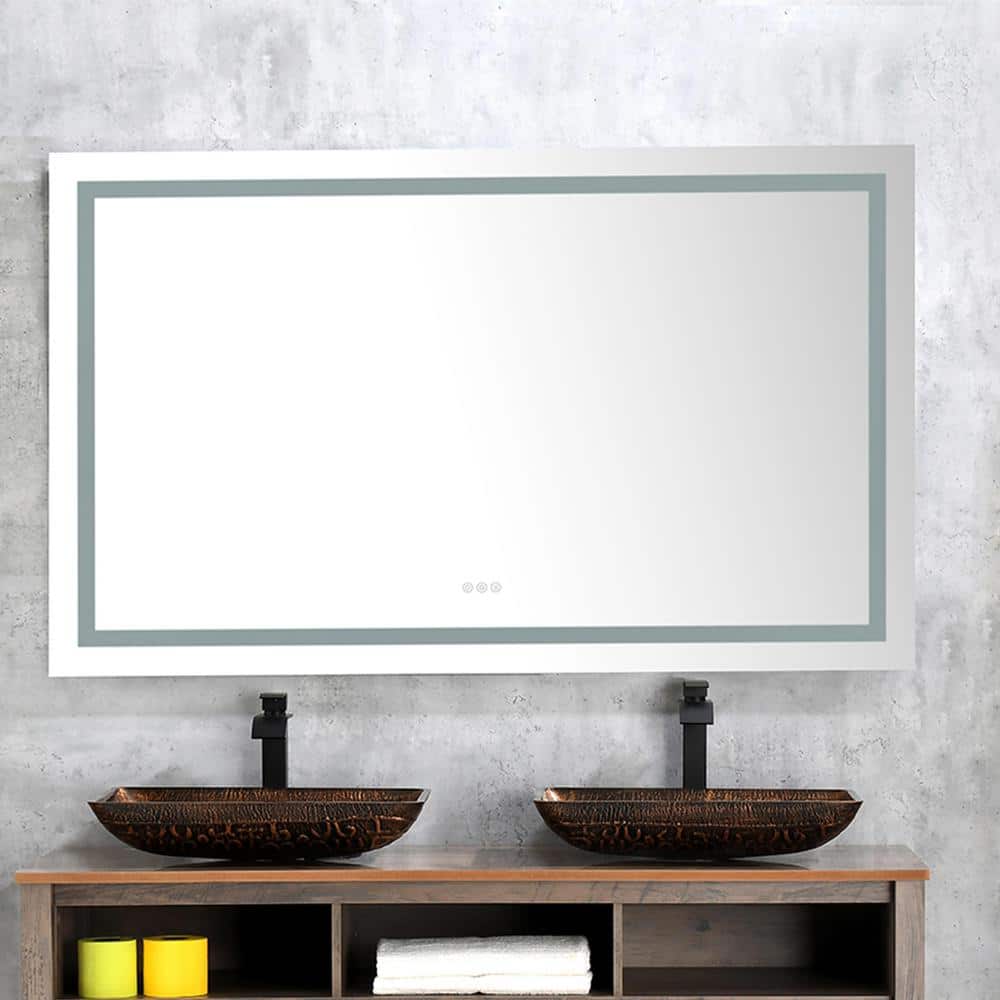 FUNKOL 60 in. W x 48 in. H LED Bathroom Mirror Rectangular Frameless Wall Bathroom Vanity Mirror ...