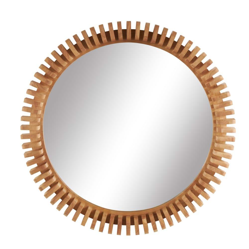 Litton Lane Handmade Round Framed Brown Wall Mirror with Spiral Edges ...