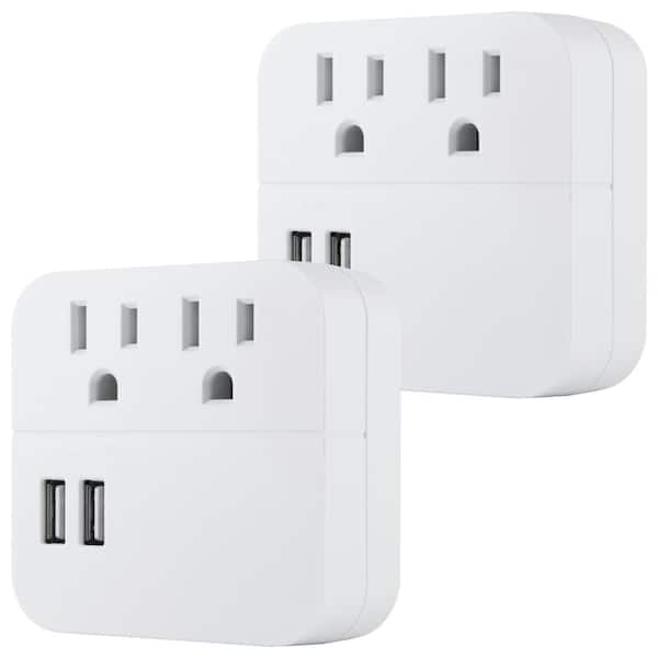 GE 2-Outlet 2 USB Surge Protector Wall Tap Adapter (2-Pack) 48661 - The ...