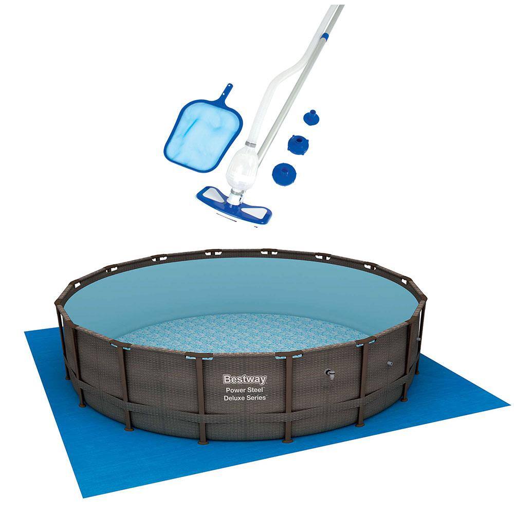 Bestway 16 ft. Round 48 in. D Power Steel Hard Side Swimming Pool Set ...