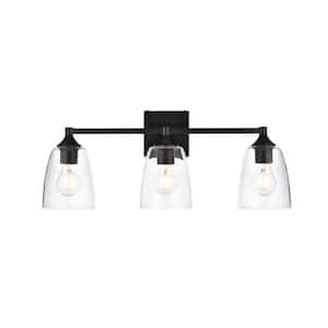 Simply Living 15 in. 2-Light Modern Black Vanity Light with Clear Bell ...