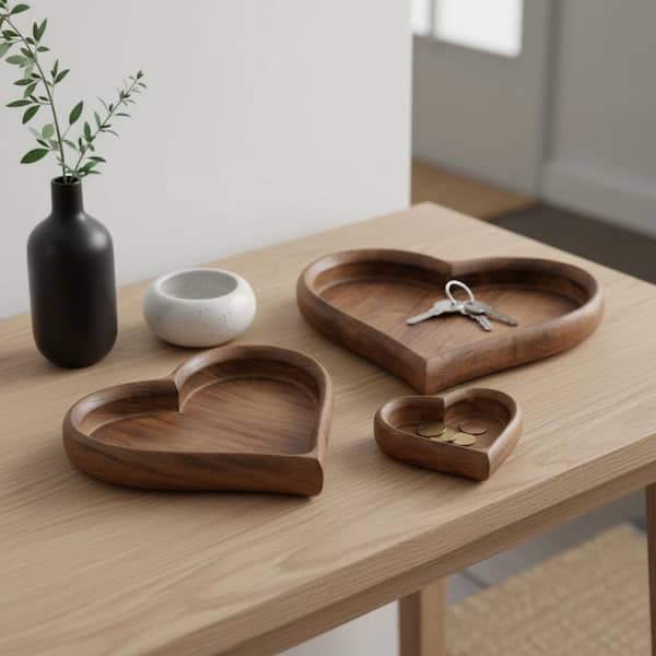 Liv & Skye Dark Brown 7/11/14 in. Wood Heart-Shaped Decorative Trays ...