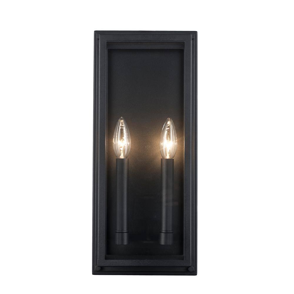 Hampton Bay Bradford 18 in. 2-Light Black Outdoor Wall Light Fixture ...