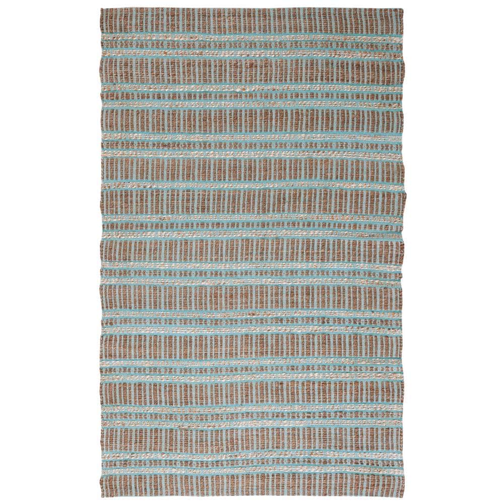 SAFAVIEH Natural Fiber Teal/Beige 6 ft. x 9 ft. Striped Woven Area Rug ...