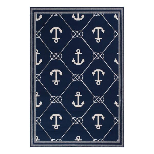 LOOMAKNOTI Anchor Blue/Ivory 6 ft. 7 in. x 9 ft. 6 in. Nautical ...