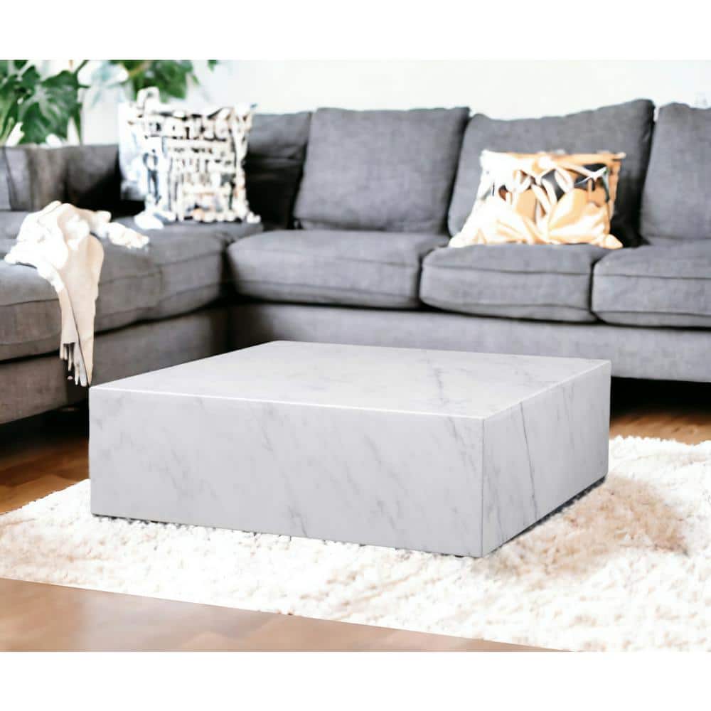 HomeRoots 35 in. Faux Marble Top and Gold Square Marble Coffee Table ...