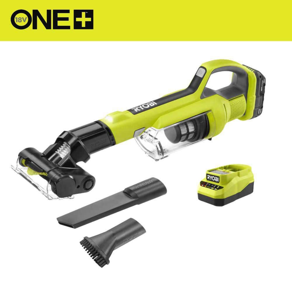 RYOBI ONE+ 18V Cordless Hand Vacuum with Powered Brush Kit with 2.0 Ah ...