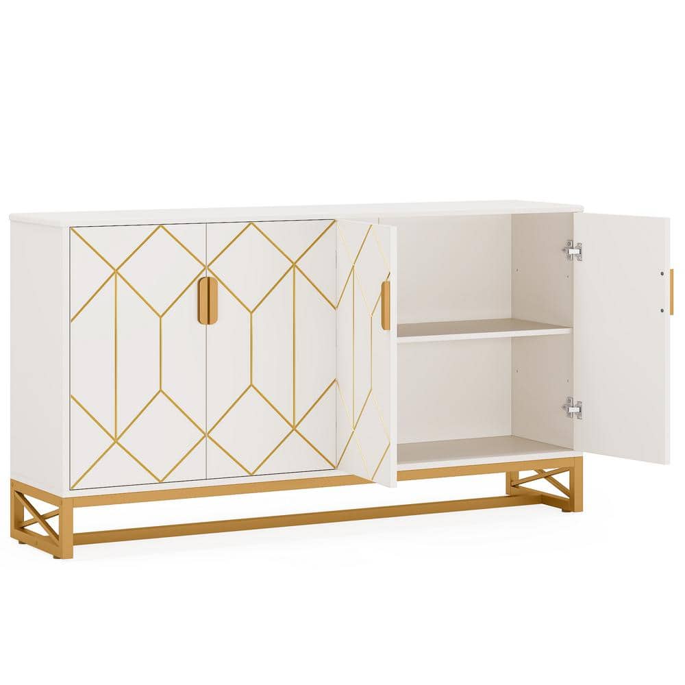BYBLIGHT Ahlivia White and Gold Wood 59in. Buffet Cabinet with Storage ...