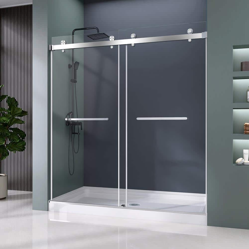 Have a question about Zeafive 68 to 72 in. W x 76 in. H Frameless Double Sliding Shower Door in ...