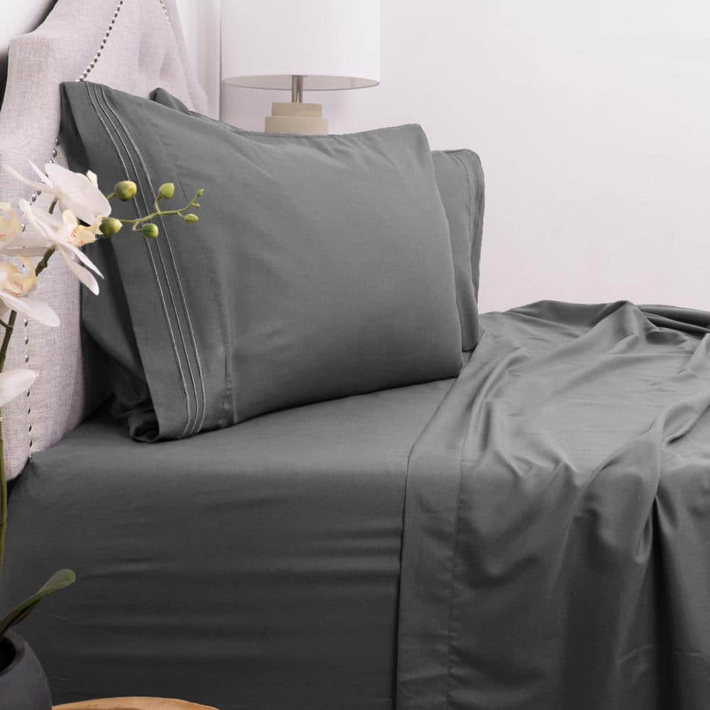 Sweet Home Collection 1800-Series 4-Piece Gray Solid Color Microfiber ...