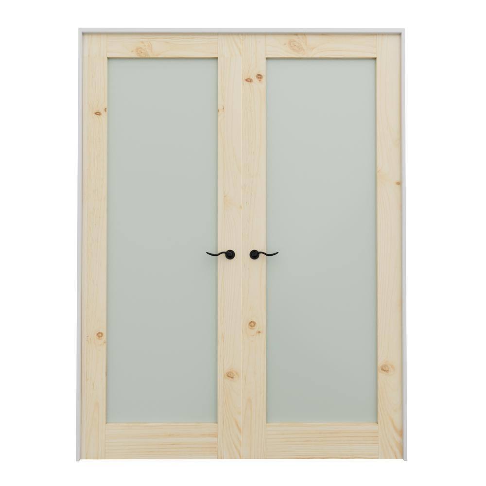ARK DESIGN 60 in. x 96 in. 1 Lite Frosted Glass Unfinished Pine Wood ...
