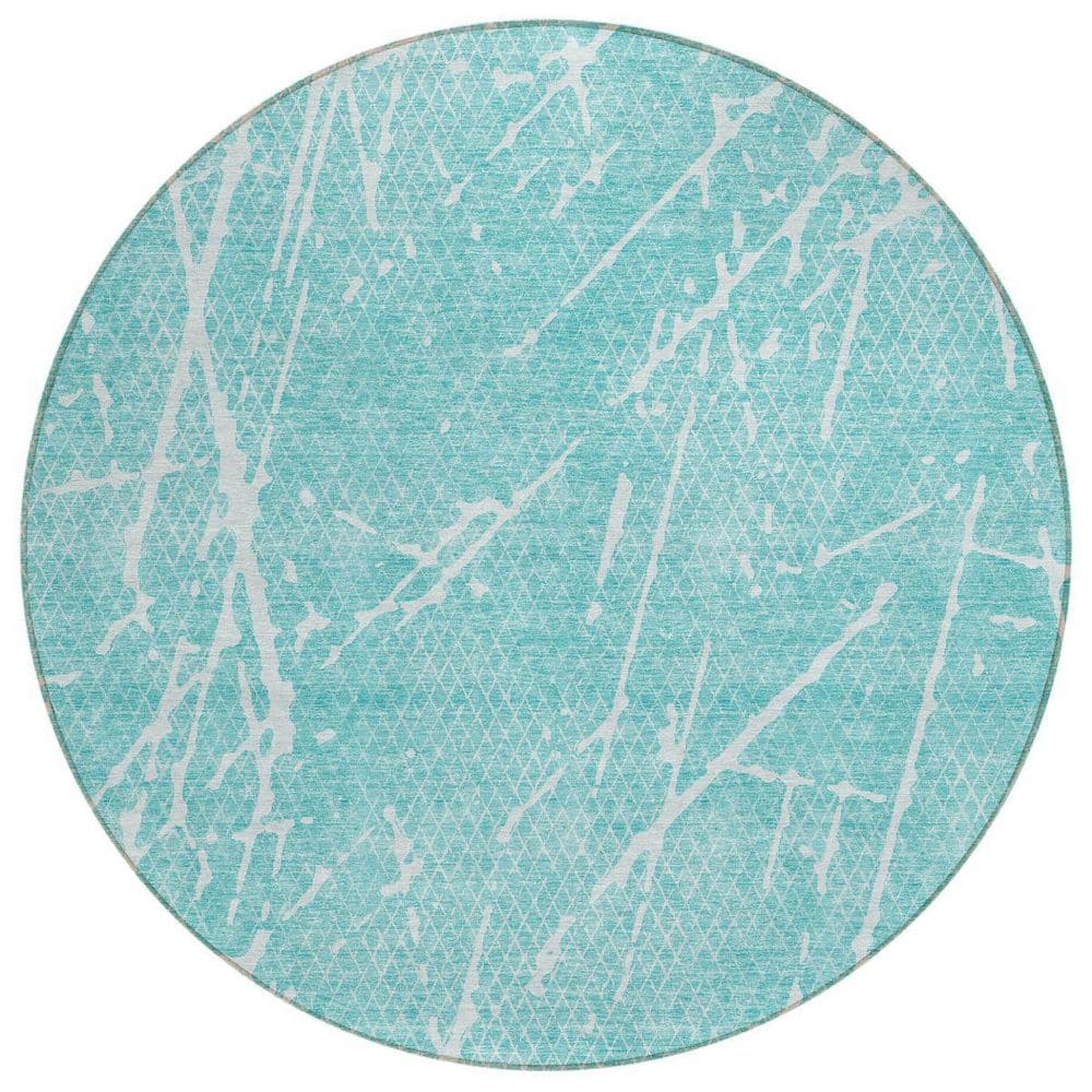 HomeRoots Teal Blue, Ivory 8 ft. Round Woven Abstract Polyester Round ...