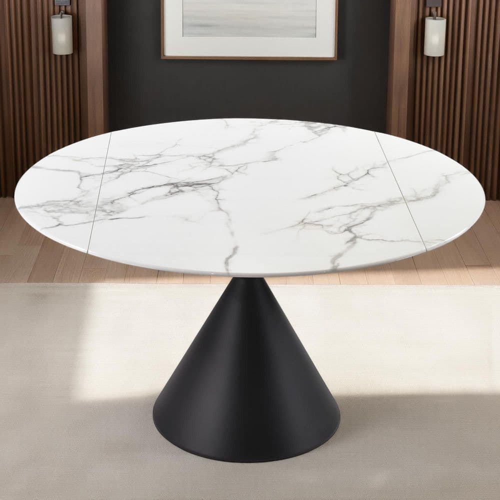 Armen Living Abel Modern Extendable White with Marble Veining Stone 53 ...
