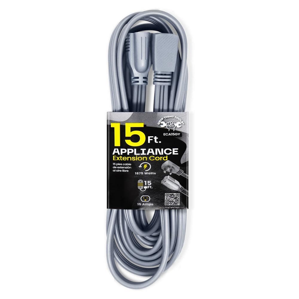 GRIP TIGHT TOOLS 15 ft. 14/3 SPT, Indoor Appliance Extension Cord, Gray ...