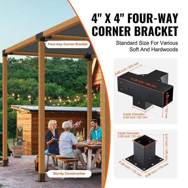 SVOPES 4 in. x 4 in. Pergola Bracket Kit (Inner Size 3.6 x 3.6), 4 pcs 4-Way Heavy Duty Corner ...