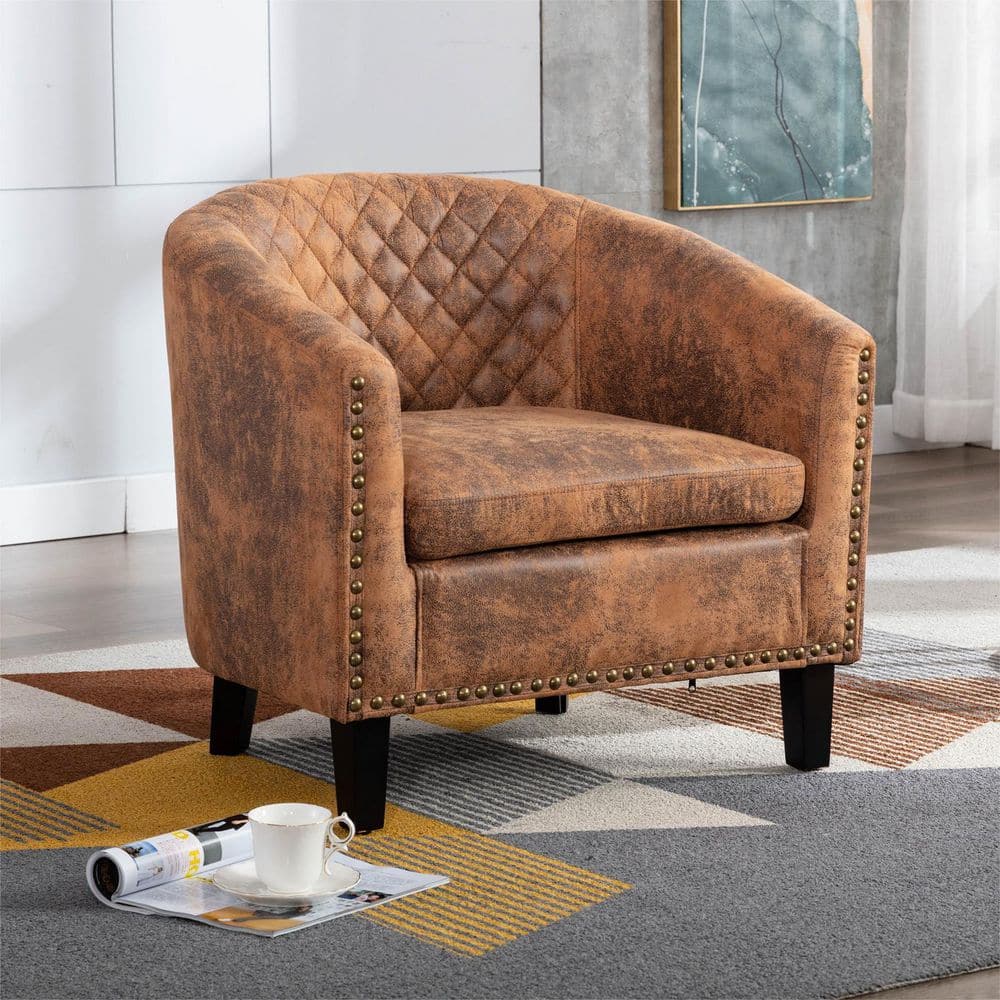 ANBAZAR Modern Light Brown Microfiber Upholstery Accent Chair Barrel ...