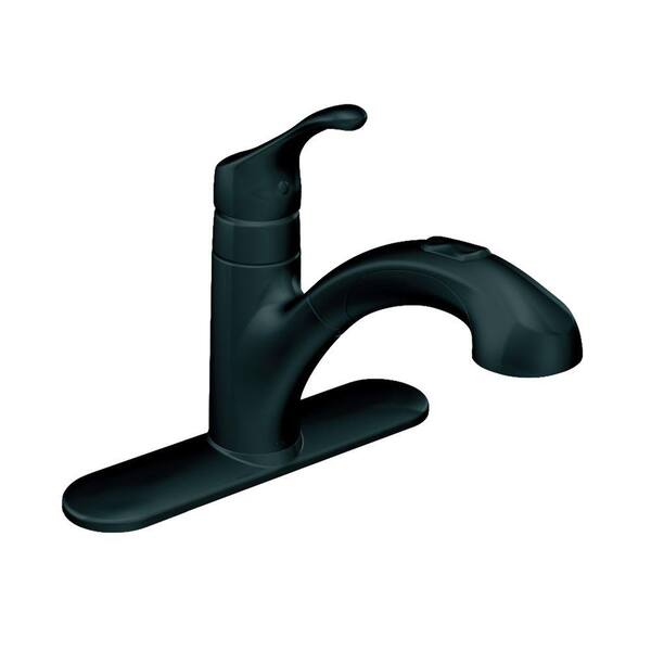 MOEN Renzo Matte Black 9 in. H Pull Out Sprayer Kitchen Faucet with 180 ...
