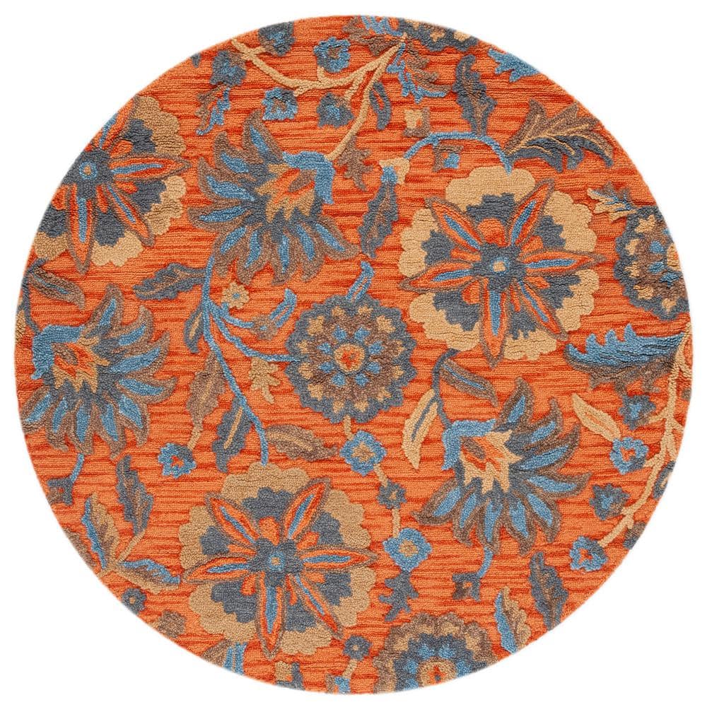SAFAVIEH Blossom Rust/Blue 6 ft. x 6 ft. Floral Scroll Round Area Rug ...