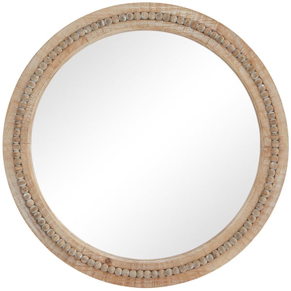 Litton Lane 28 in. x 28 in. Distressed Round Framed Brown Wall Mirror ...