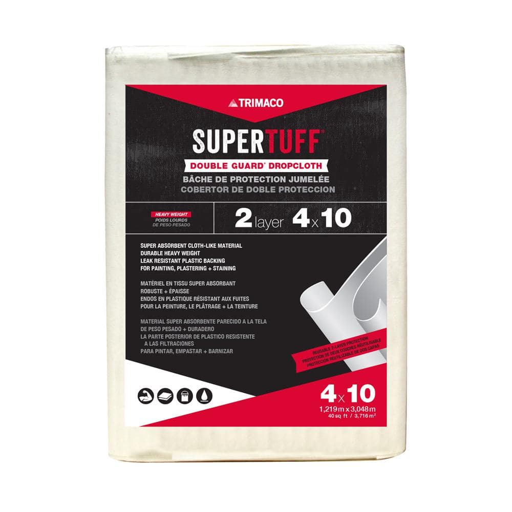 TRIMACO Double Guard 10 ft. x 4 ft. White Non-Woven Dropcloth 02602/HD ...