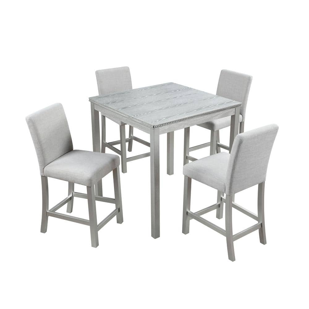 Boyel Living 5-Piece Square Gray Wood Top Kitchen Table Set Seats 4 for ...