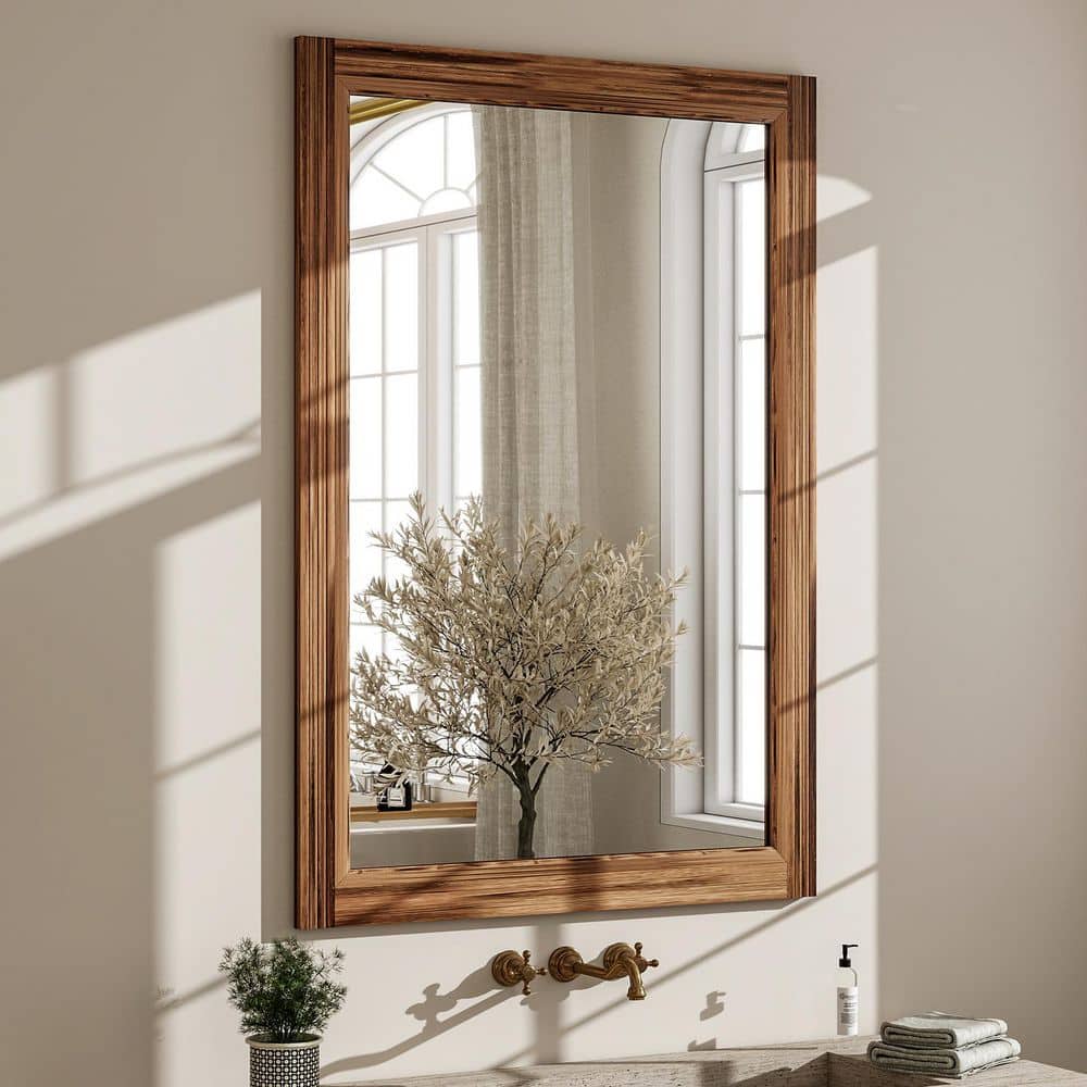 XRAMFY 30 in. W x 40 in. H Rectangular Classic Brown Wooden Framed ...
