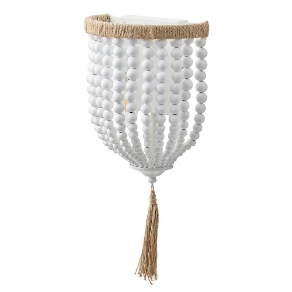 aiwen 1-Light Bohemia Wood Beaded White Wall Sconce Antique Rustic ...