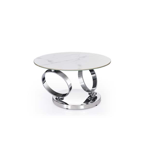 HomeRoots 31.50 in. White Round Ceramic Tile Coffee Table 2000554292 ...