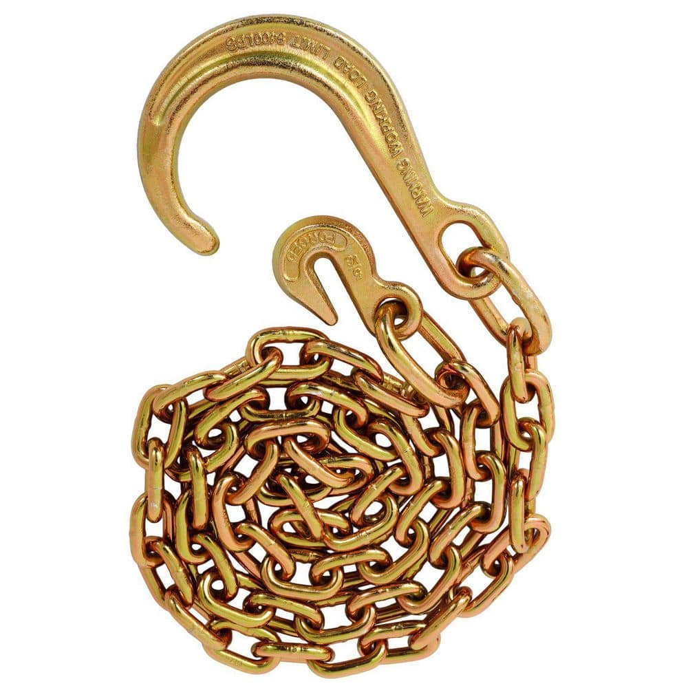 87 in. Length Heavy Duty 6 ft. G70 Tow Chain with 8 in. J Hook and Grab ...