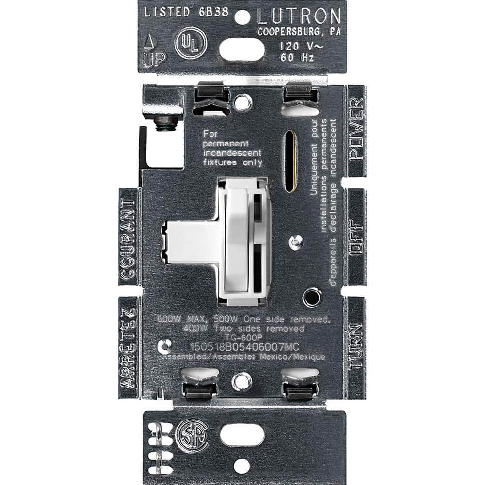 Lutron Toggler Dimmer Switch, 600-Watt Incandescent/Single-Pole, White ...