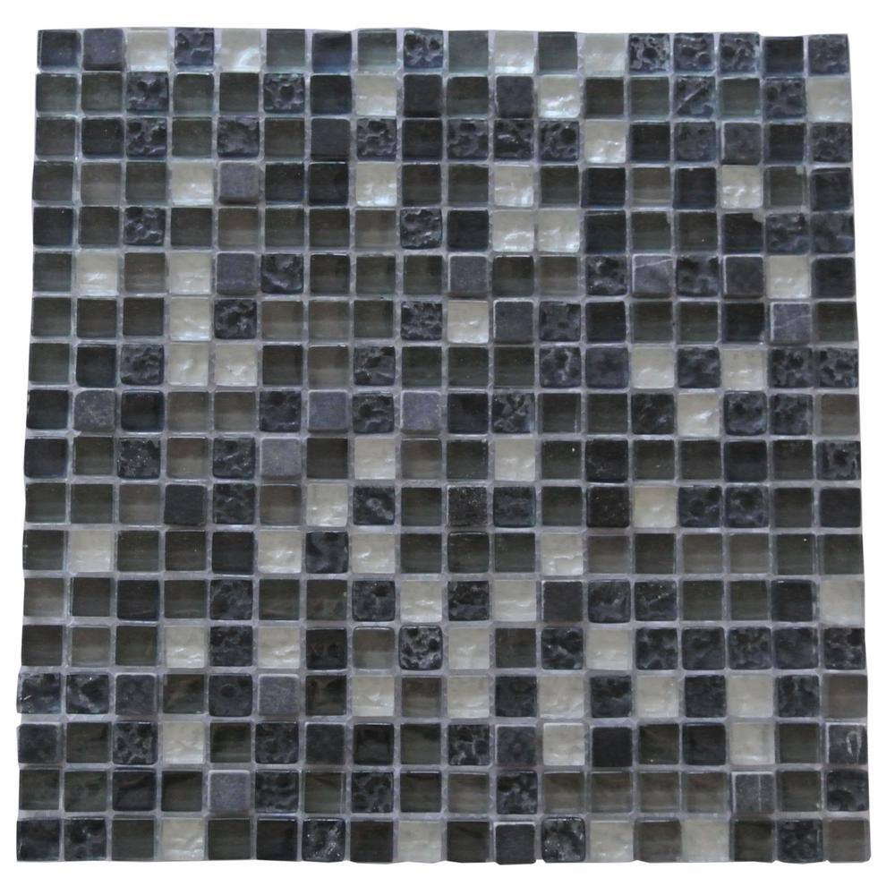 ABOLOS Classic Design Blue Gray 12 in. x 12 in. Square Mosaic Glass and ...