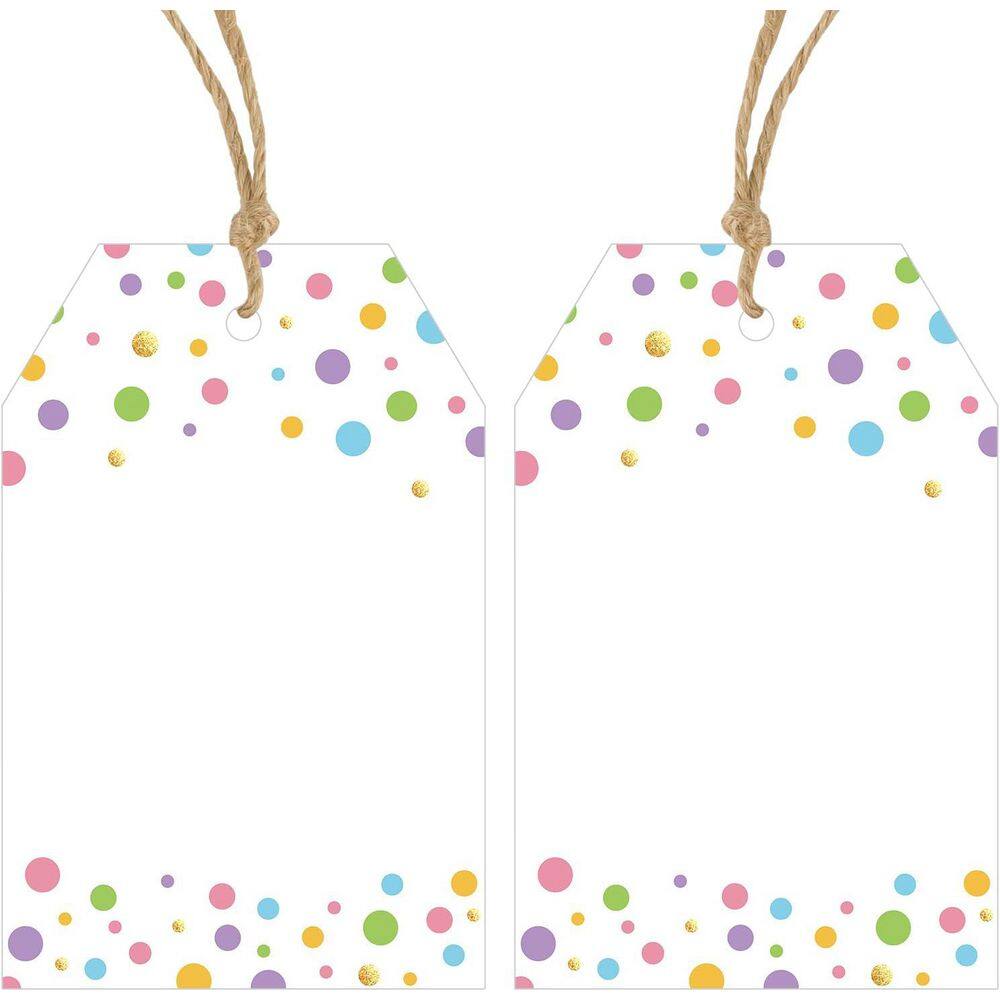 Gift Tags with String Colorful Confetti Polka Dot Personalized White ...