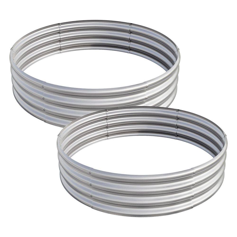 Otryad Large 47 in. Dia Silver Galvanized Metal Round Outdoor Raised ...
