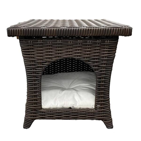 JOYSIDE Brown Wicker Outdoor End Table Pet Side Table with Storage M86 ...