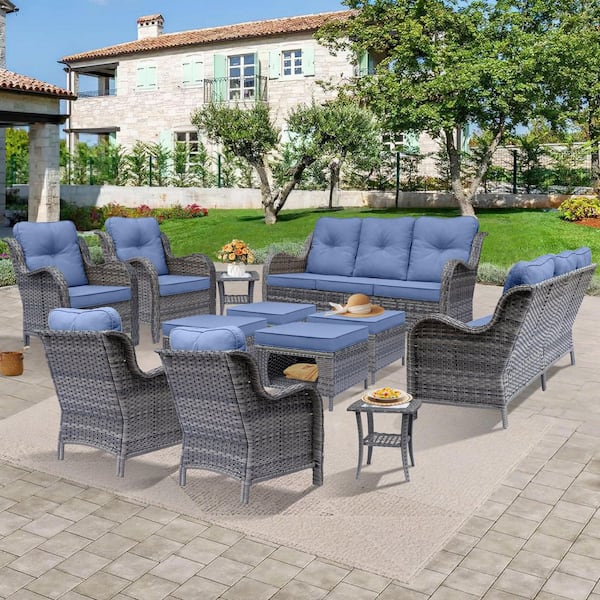 DWIOM Gray 12-Piece Wicker Patio Furniture Set Outdoor Rattan Sofa ...