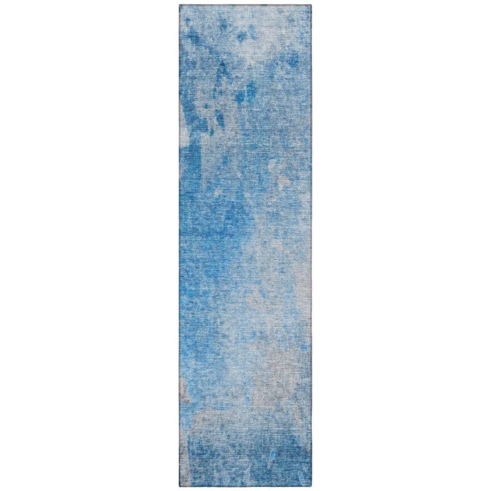 HomeRoots Blue and Gray 2 ft. x 8 ft. Woven Abstract Runner Indoor ...