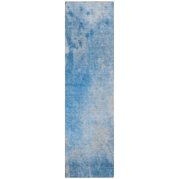 HomeRoots Blue and Gray 2 ft. x 8 ft. Woven Abstract Runner Indoor ...