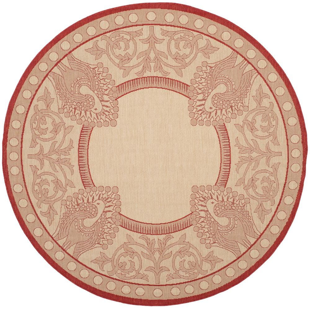 SAFAVIEH Courtyard Natural/Red 5 ft. x 5 ft. Round Border Indoor ...