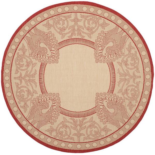 SAFAVIEH Courtyard Natural/Red 5 ft. x 5 ft. Round Border Indoor ...